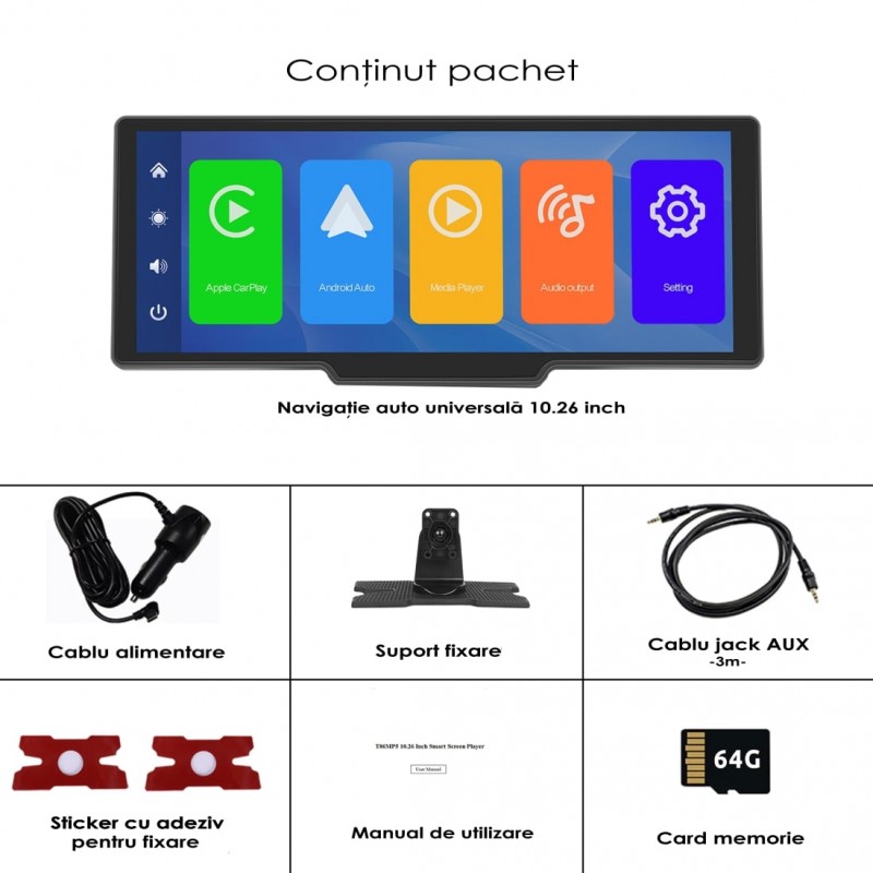 Navigatie auto universala 10.26" INOVA®, Android Auto, Wi-Fi Carplay ...